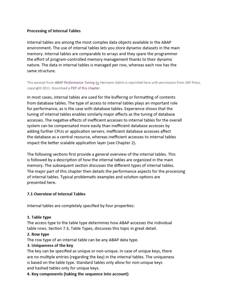 Processing of Internal Tables | PDF | Database Index | Databases