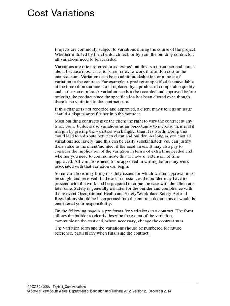 Cost Variations 360 | PDF | Architect | Occupational Safety And Health