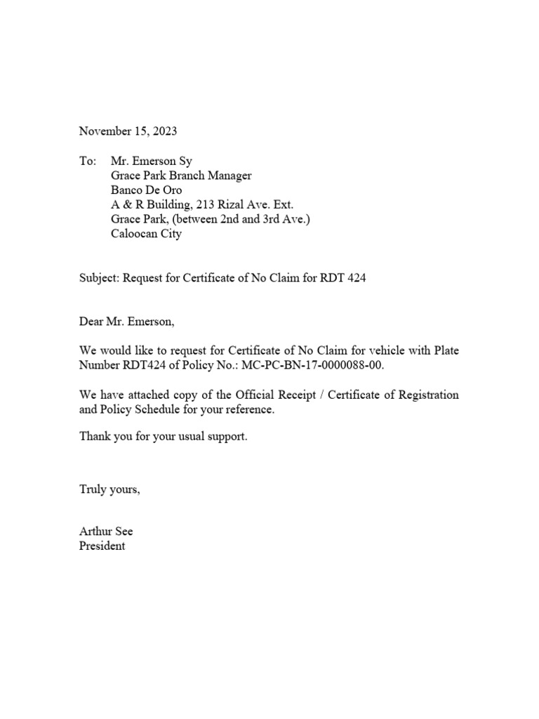 Request for Certificate of No Claim | PDF | Business | Law