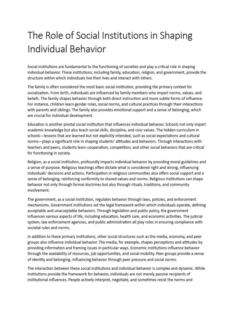 The Role of Social Institutions in Shaping Individual Behavior | PDF ... The Role of Social Institutions in Shaping Individual Behavior | PDF ...
