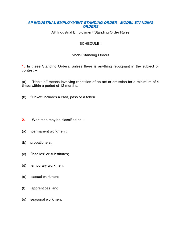Ap Industrial Employment Model Standing Order | PDF | Detention ...