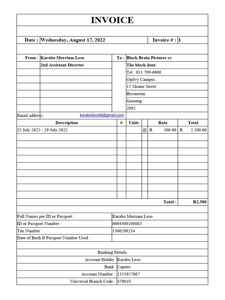 Crew Invoice Template | PDF