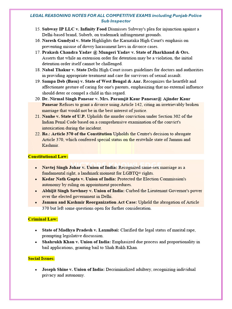 SAMPLE-Legal Reasoning For Various Competitive Exams | PDF | Arrest ...