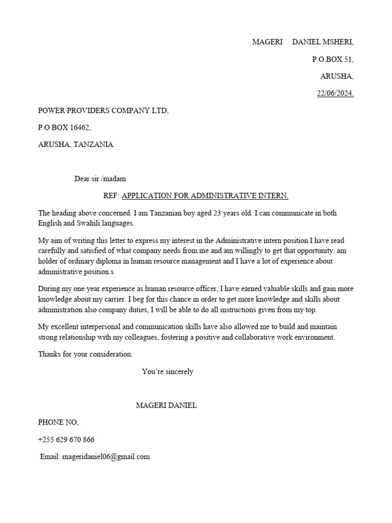Application for Administrative Intern | PDF