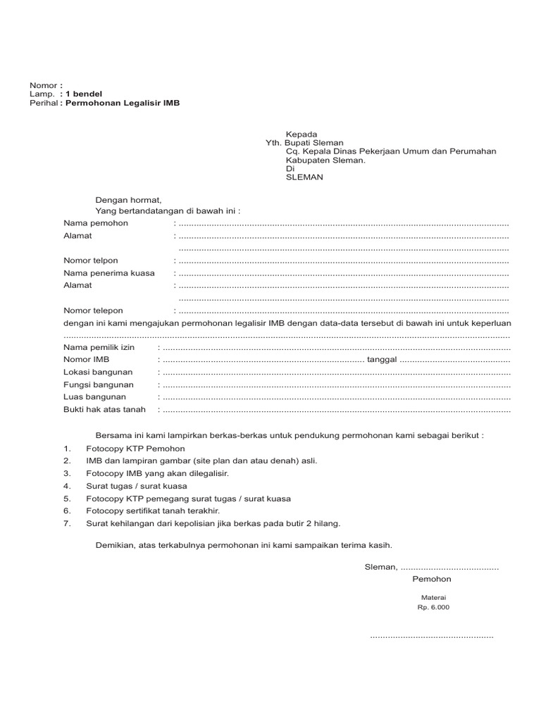 Permohonan Legalisir IMB Sleman | PDF
