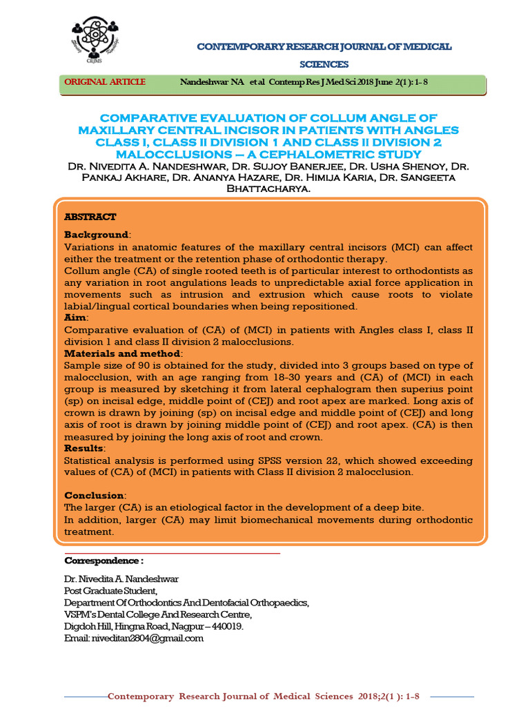 Comparative Evaluation of Collum Angle o | PDF | Orthodontics ... Comparative Evaluation of Collum Angle o | PDF | Orthodontics ...