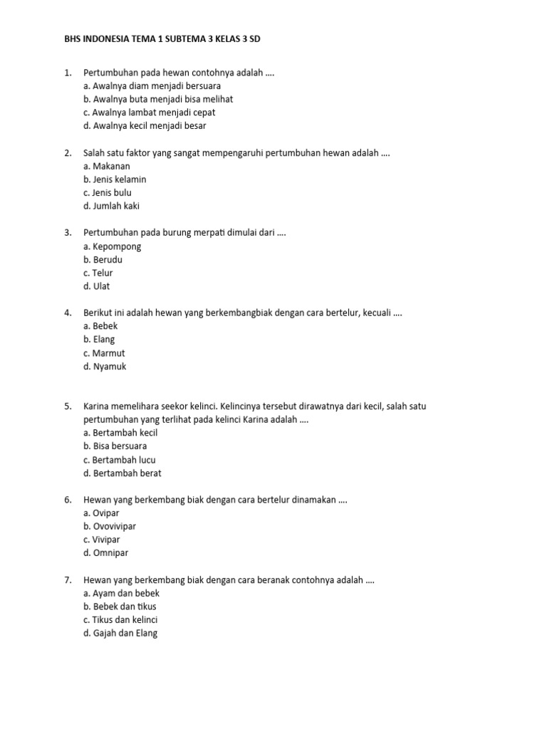 BHS Indonesia Tema 3 Subtema | PDF