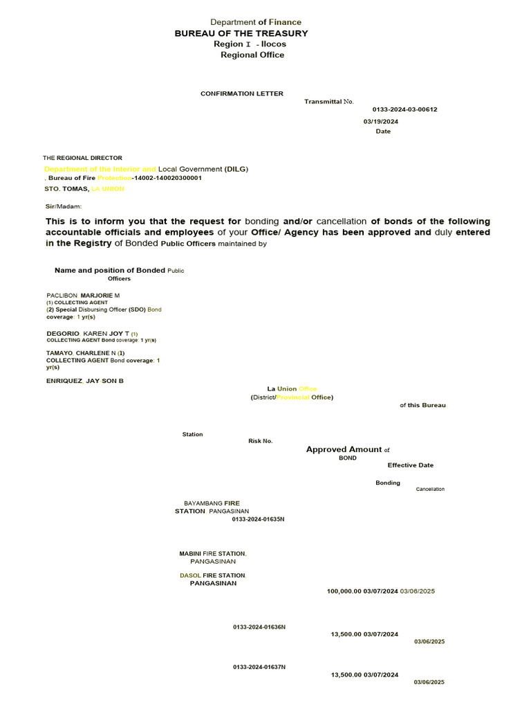 Confirmation of Fidelity Bonds 2024 | PDF
