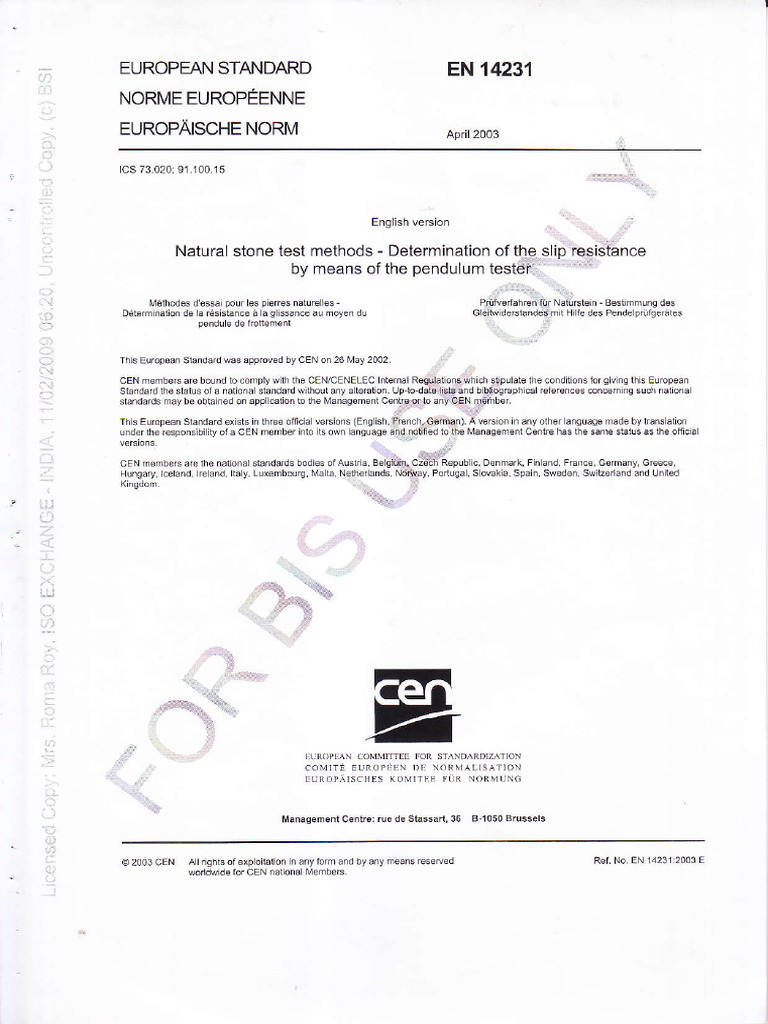 EN-14231 Skid Resistence - Surface of Exposed Face of Natuaral Elements ...