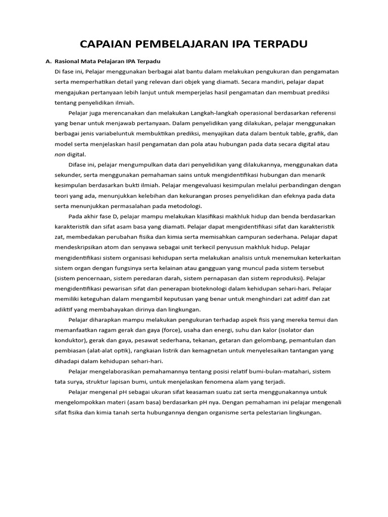 Capaian Pembelajaran Ipa Terpadu | PDF
