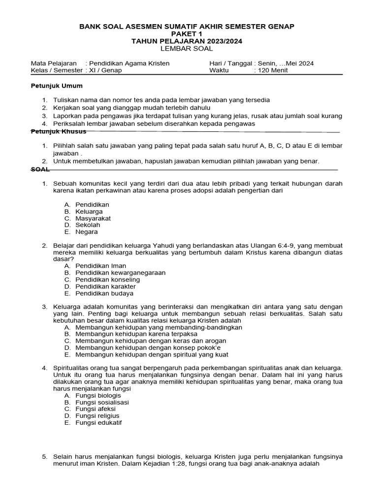 Soal - PAKris - ASAS Genap 2024 - Kls XI - Kurmer | PDF