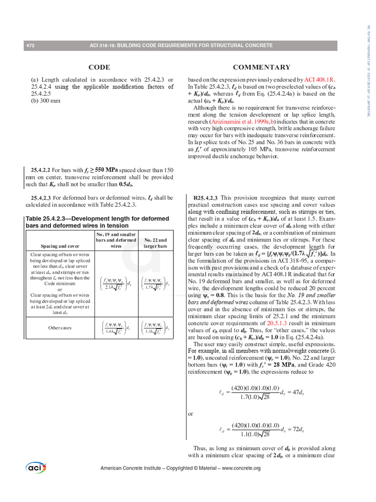 Aci318-19 Development Length | PDF