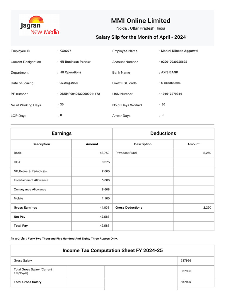 April Pay Slip | PDF | Taxes | Salary