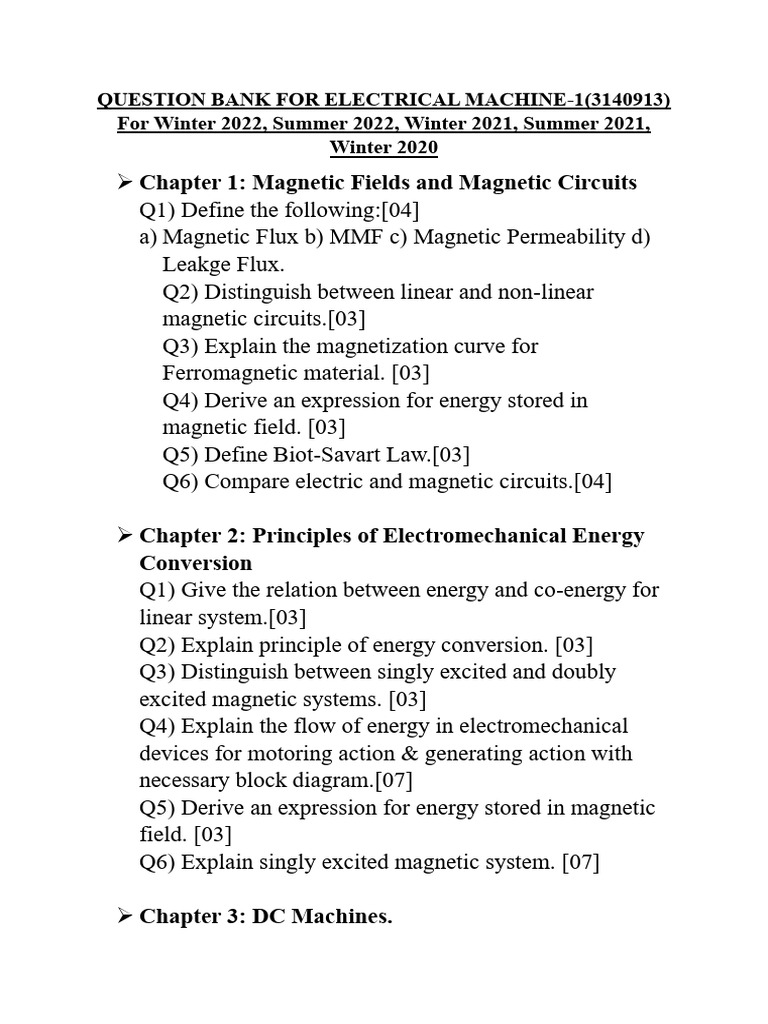 Electrical Machine-1 Question Bank | PDF | Transformer | Electric Motor