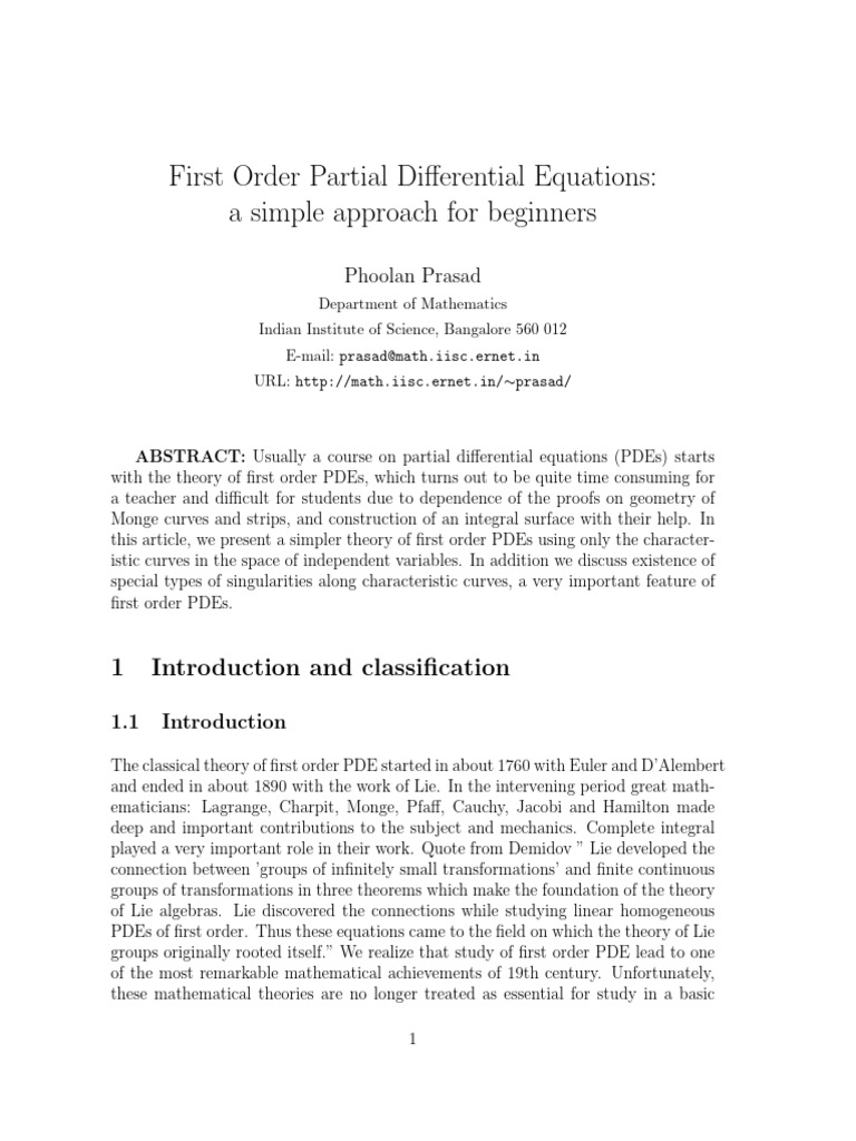 First Order PDE Article by PP 4 Sections | PDF | Partial Differential ...