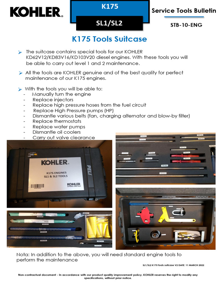 STB10-ENG - K175 SL1 and SL2 Suitcase Rev2 | PDF | Fuel Injection | Pump