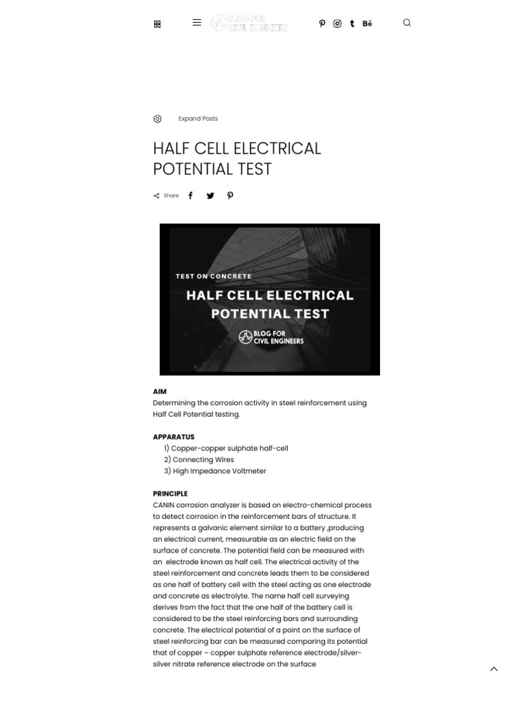 Half Cell Electrical Potential Test | PDF | Corrosion | Electrochemistry