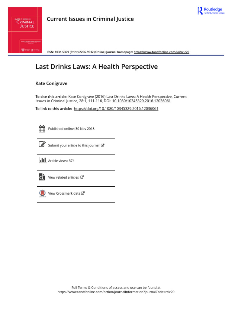 Last Drinks Laws A Health Perspective | PDF | Alcoholism | Violence
