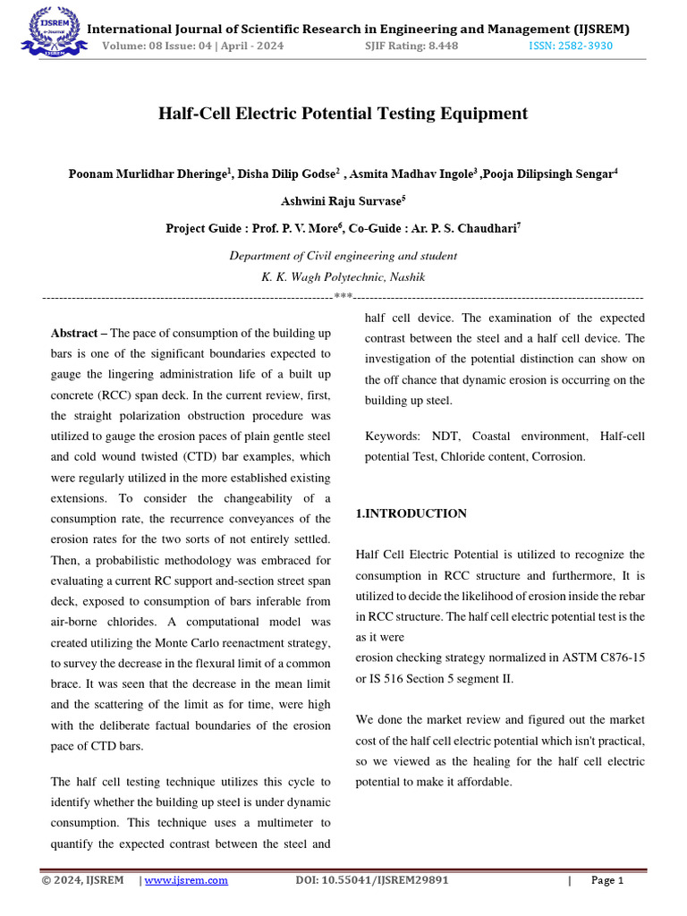 Half-Cell Electric Potential Testing Equipment | PDF | Corrosion | Concrete