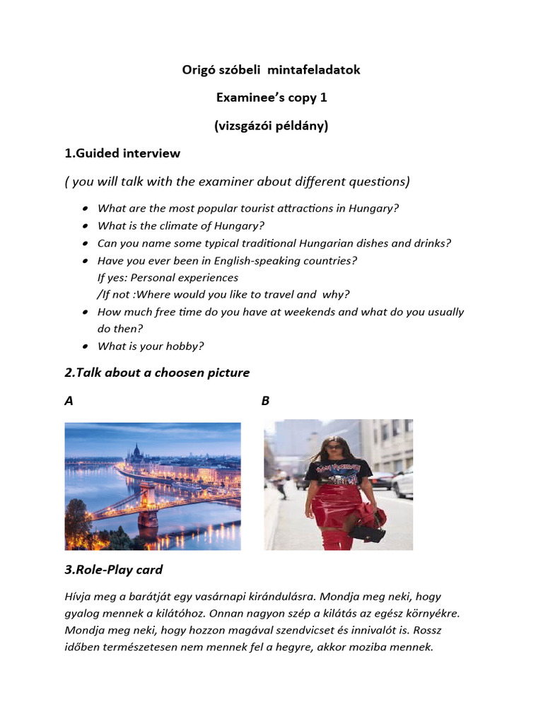 Origó Szóbeli Mintafeladatok | PDF