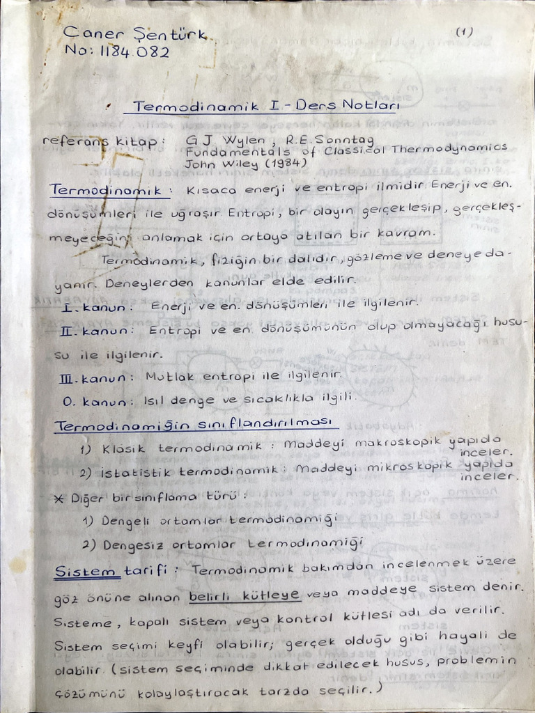 Termodinamik I Ders Notlar 1650360797 | PDF