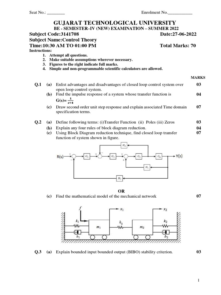 CT Pyqs | PDF | Control Theory | Feedback