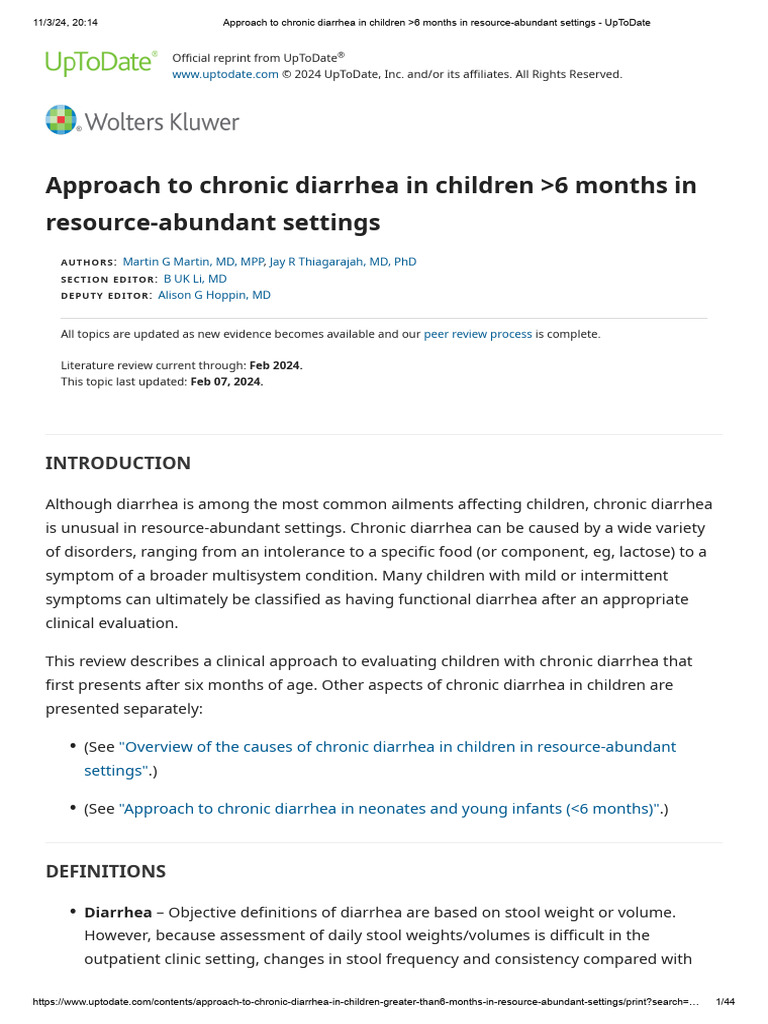 Approach To Chronic Diarrhea in Children - 6 Months in Resource-Abundant Settings - UpToDate ...