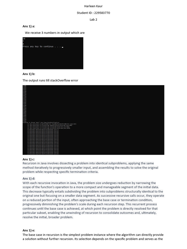 Harleen Kaur Lab 2 | PDF | Recursion | Algorithms Harleen Kaur Lab 2 | PDF | Recursion | Algorithms