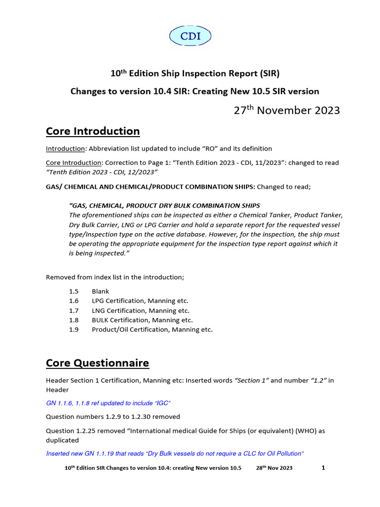 CDI 10th Edition 10.5 2023 - Changes To 10th Ed SIR 10.4 To 10.5 | PDF ...