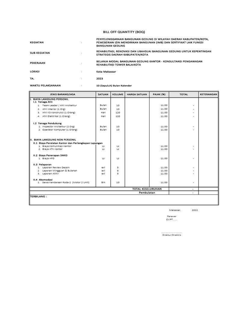 BOQ Pws. Tower Balaikota | PDF