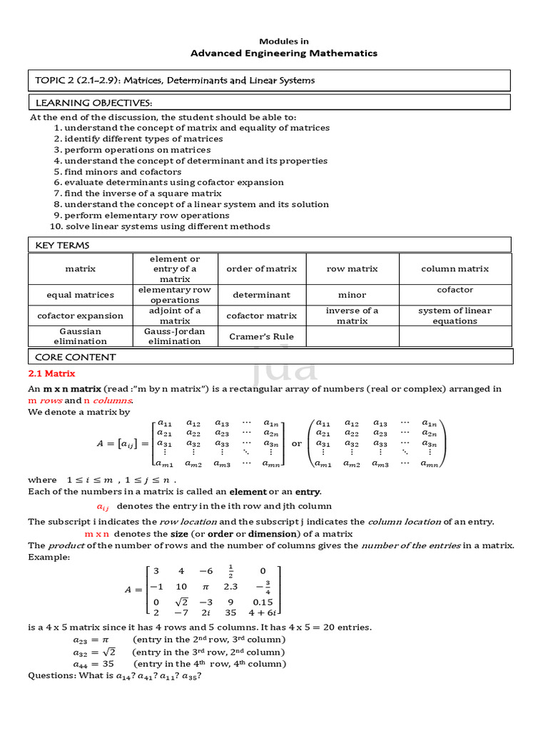 AEMN04E - Topic 2 (2.1-2.9) - Matrices, Determinants and Linear Systems ... AEMN04E - Topic 2 (2.1-2.9) - Matrices, Determinants and Linear Systems ...