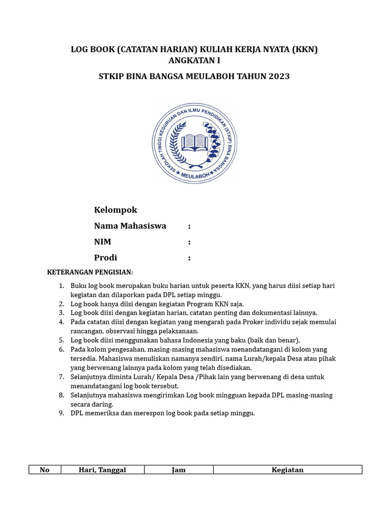 LOG BOOK KKN Angkatan 1 STKIP BBM | PDF | Ilmu Sosial