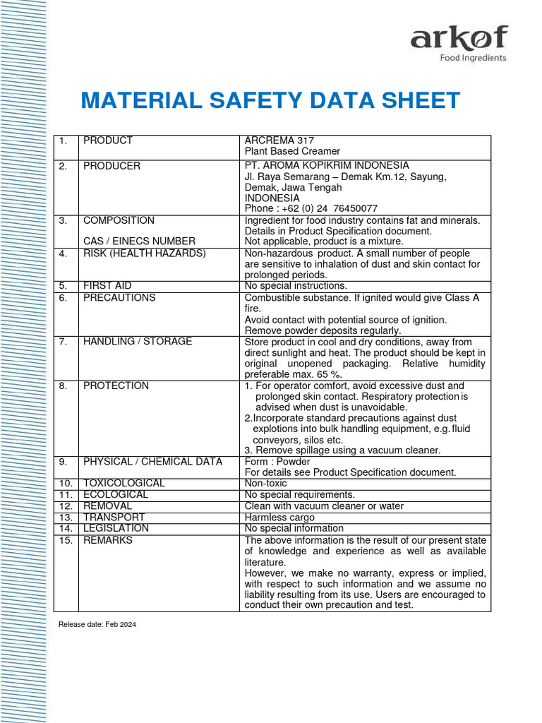 Arcrema 317 Safety Data Sheet | PDF | Safety | Occupational Safety And ...