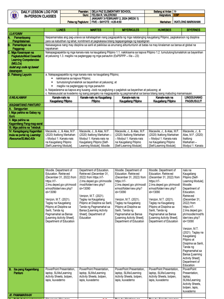 G5 Q3W1 DLL ESP (MELCs) | PDF