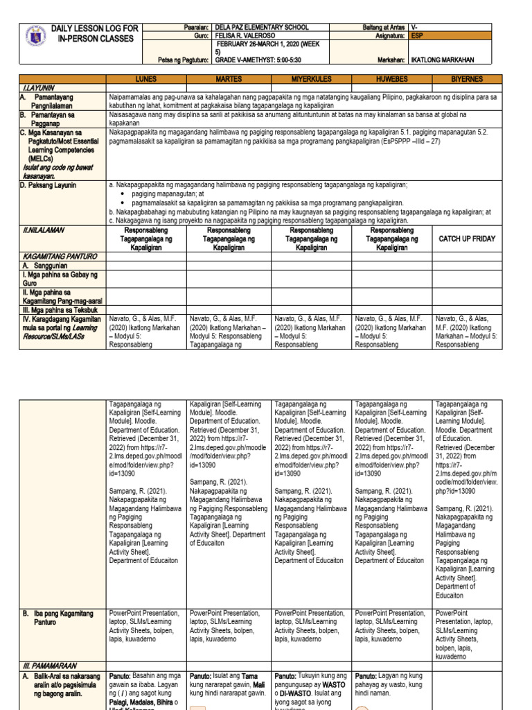 G5 Q3W5 DLL ESP (MELCs) | PDF