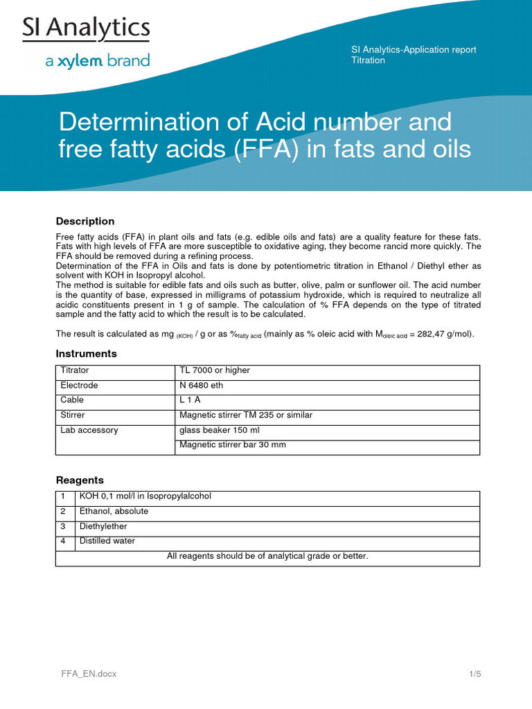 Free Fatty Acids EN | PDF | Titration | Chemistry