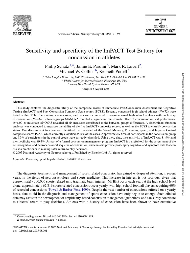 Impact Test Battery - 2009 | PDF | Concussion | Mental Chronometry