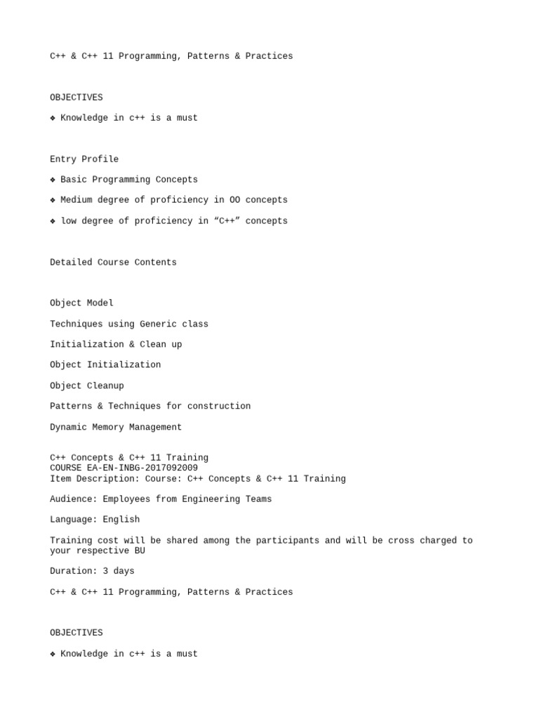 C++ Course Topics | PDF | C++ | Computer Programming
