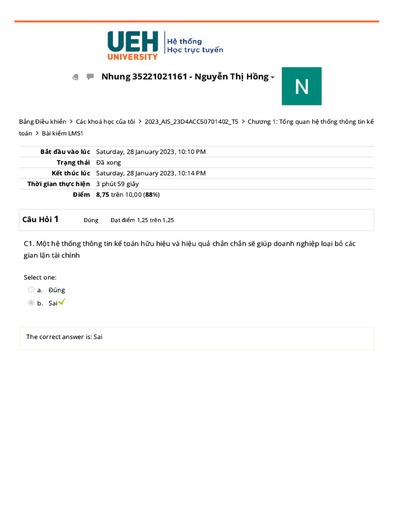 Bài kiểm LMS1.3 - Xem lại bài làm | PDF