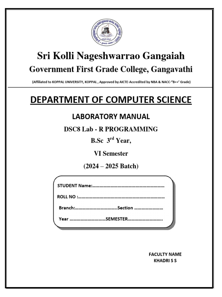 Practice R Progamming Lab Manual 2024-2025 | PDF | Matrix (Mathematics ...