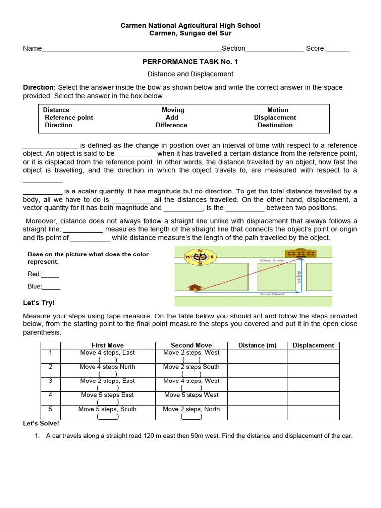 Distance, Displacement, and Velocity Tasks | PDF | Speed | Distance