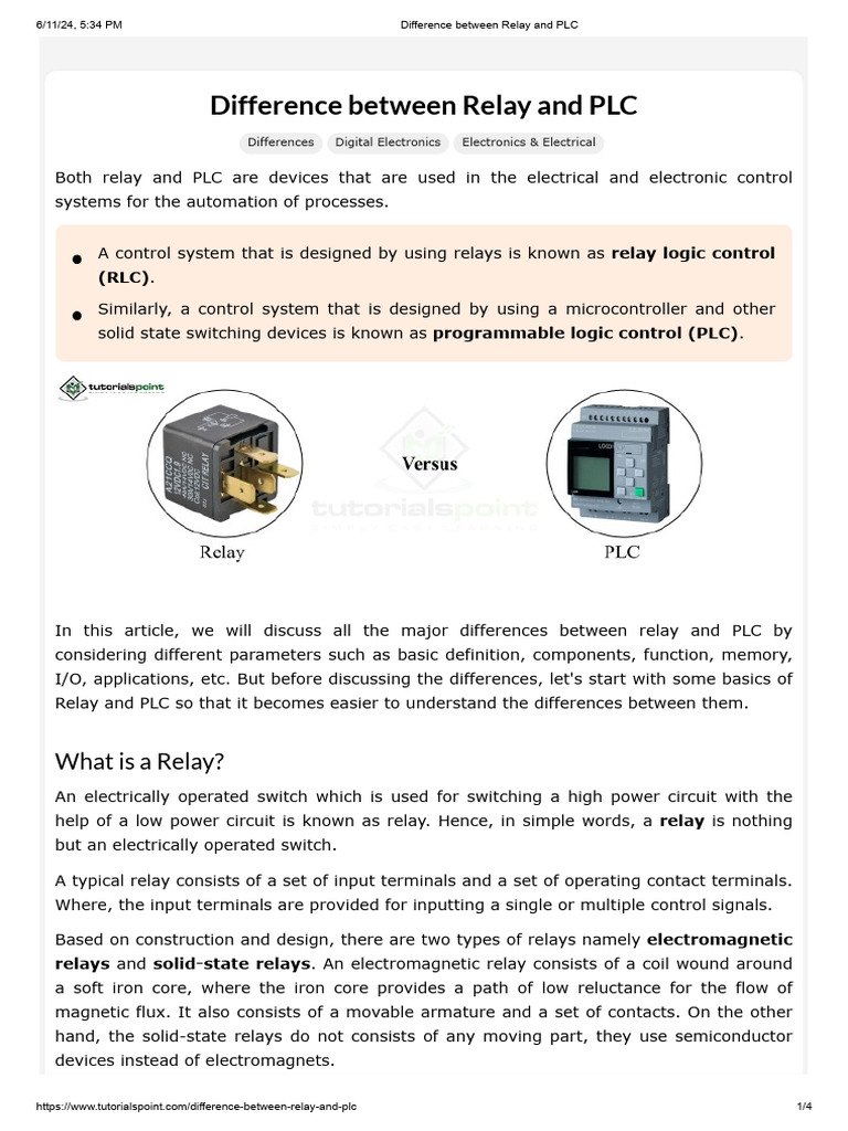 Difference Between Relay and PLC | PDF | Programmable Logic Controller ...