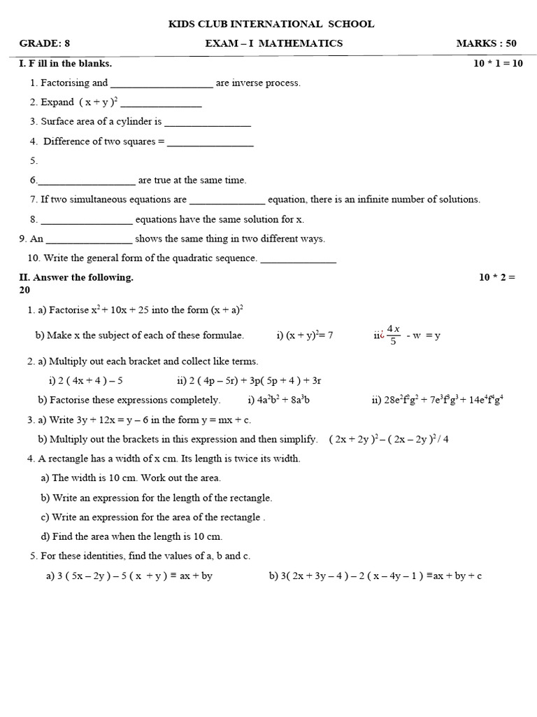 2019 Grade 8 Exam I | PDF | Area | Mathematical Concepts