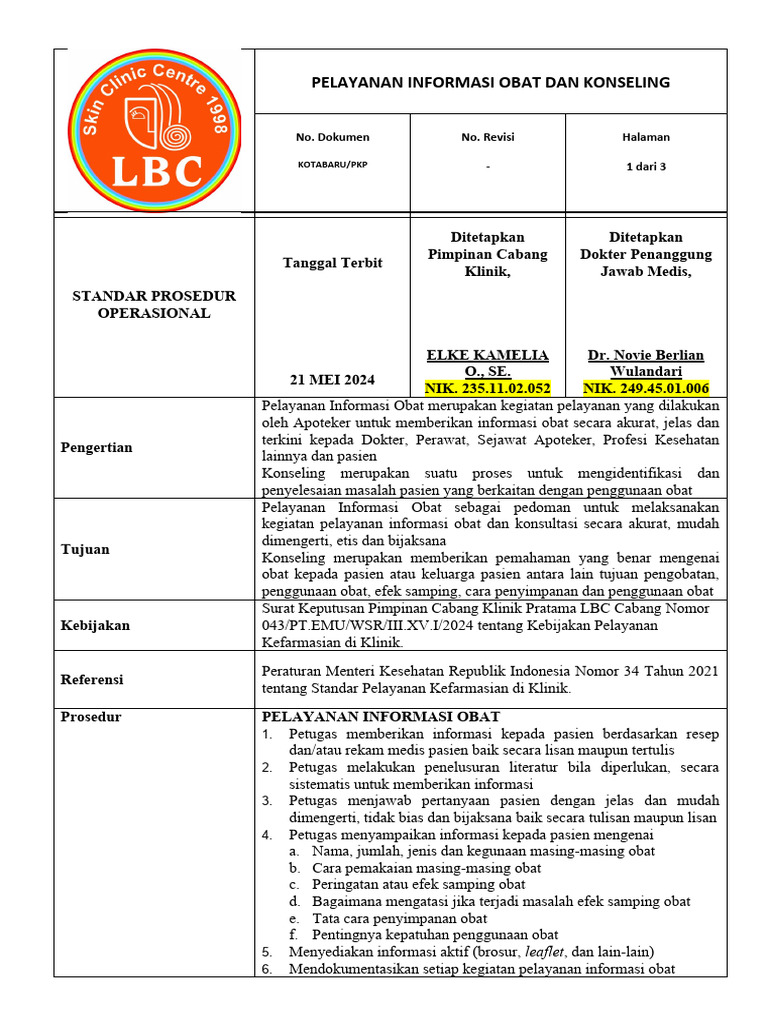 Spo Pelayanan Informasi Obat Dan Konseling | PDF