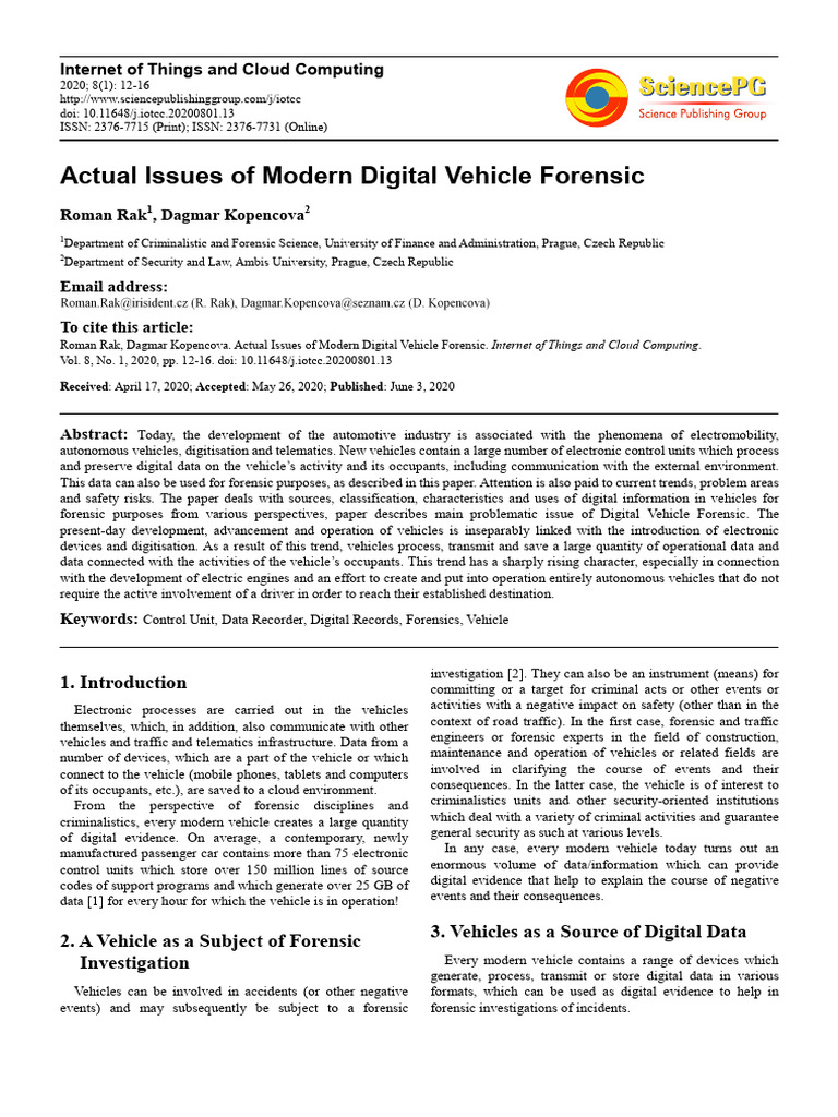 Digital Forensics in Modern Vehicles | PDF | Bluetooth | Vehicles