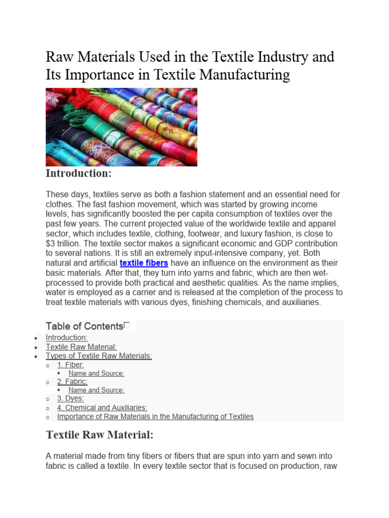 Key Raw Materials in Textile Production | PDF | Textiles | Dye