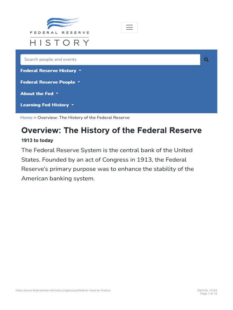 Overview - The History of The Federal Reserve - Federal Reserve History | PDF | Federal Reserve ...