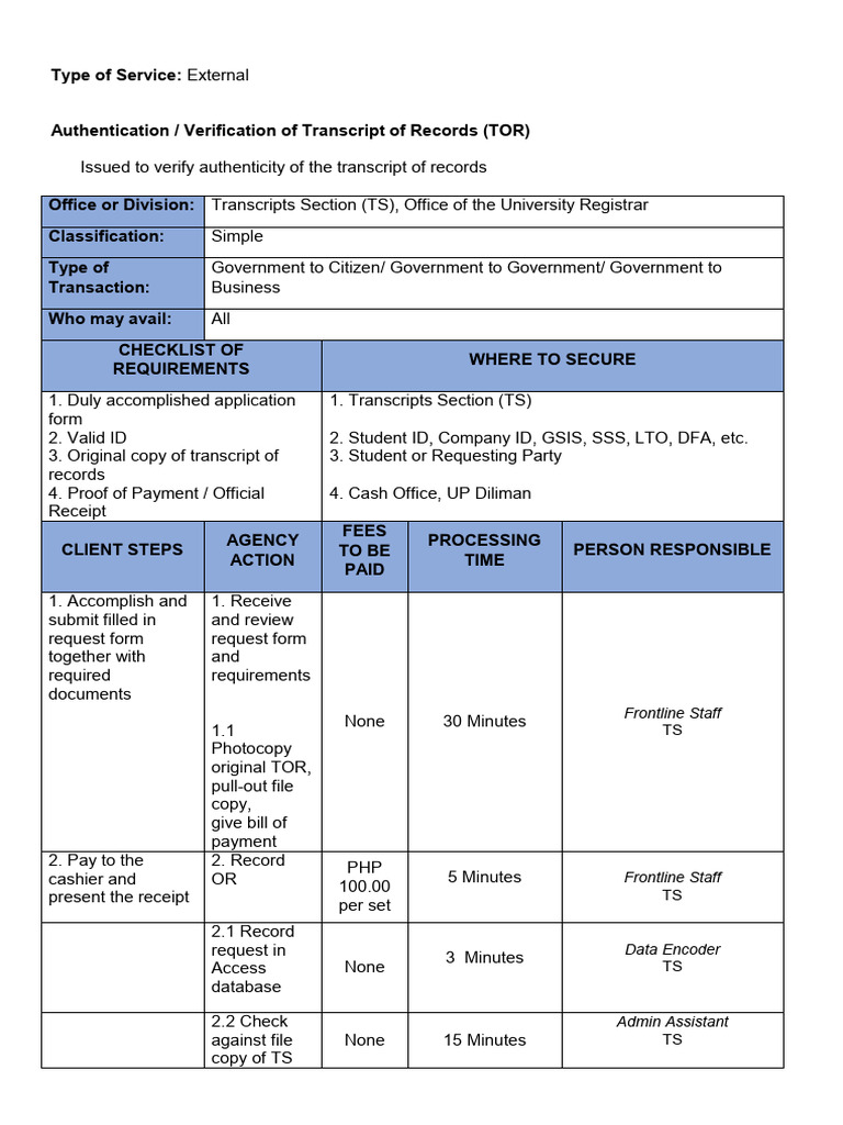 Upd Citizen's Charter Others | PDF | Databases | Receipt
