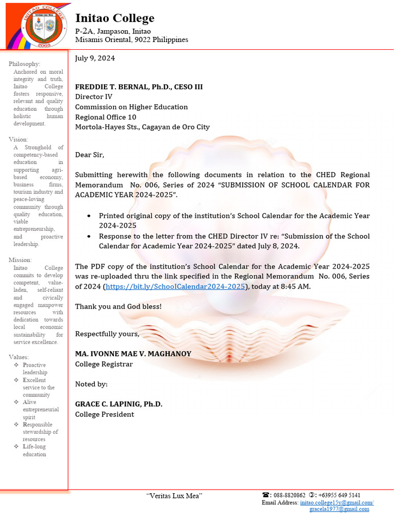 CHED School Calendar 2024-2025 Submission | PDF | Economies