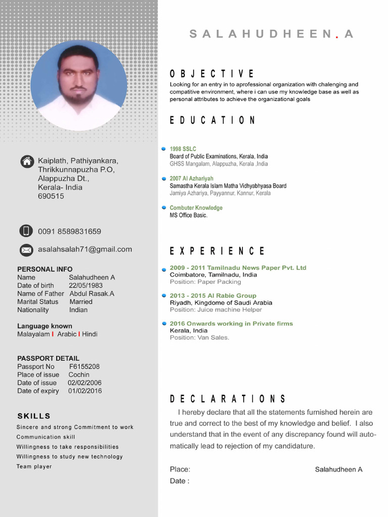 Salahudheen A Cv2024 | PDF